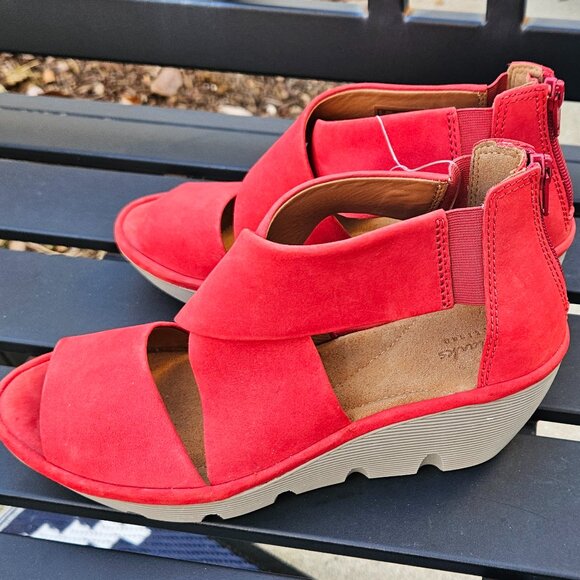 Clarks | Shoes | Clarks Artisan Clarene Glamour Red Wedge Sandals ...